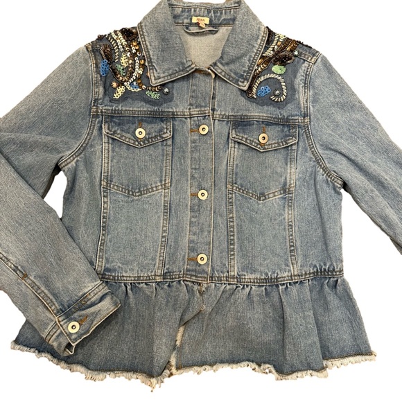 Reba | Jackets & Coats | Reba Denim Jacket Coat Jean Light Blue Sequin ...